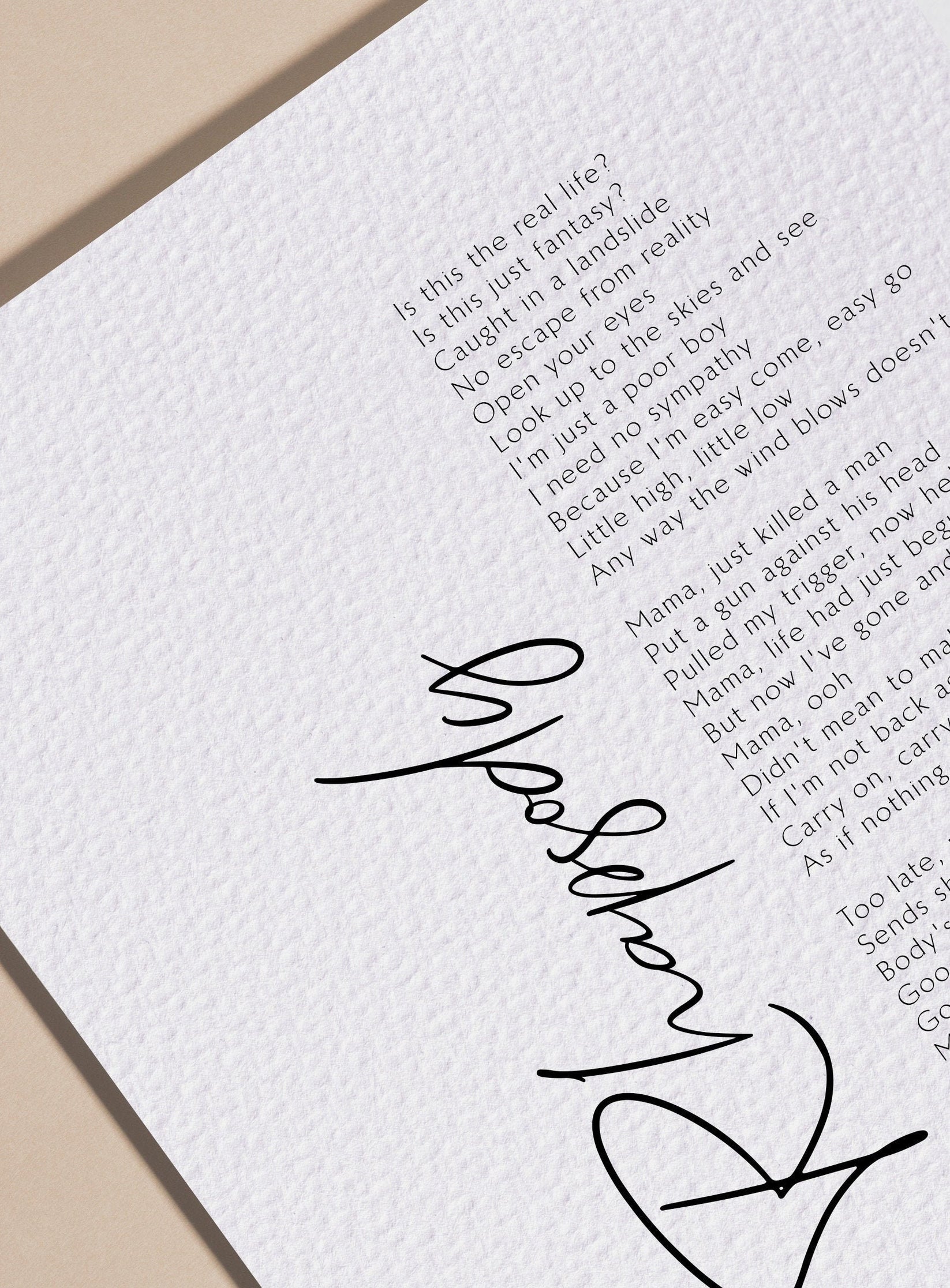 Bohemian Rhapsody Song Queen Print Framed - Queen Lyrics Print - Fredd ...