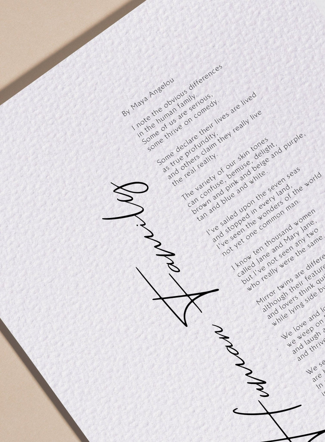 Human Family Print by Maya Angelou Framed poem – The Penman's Den