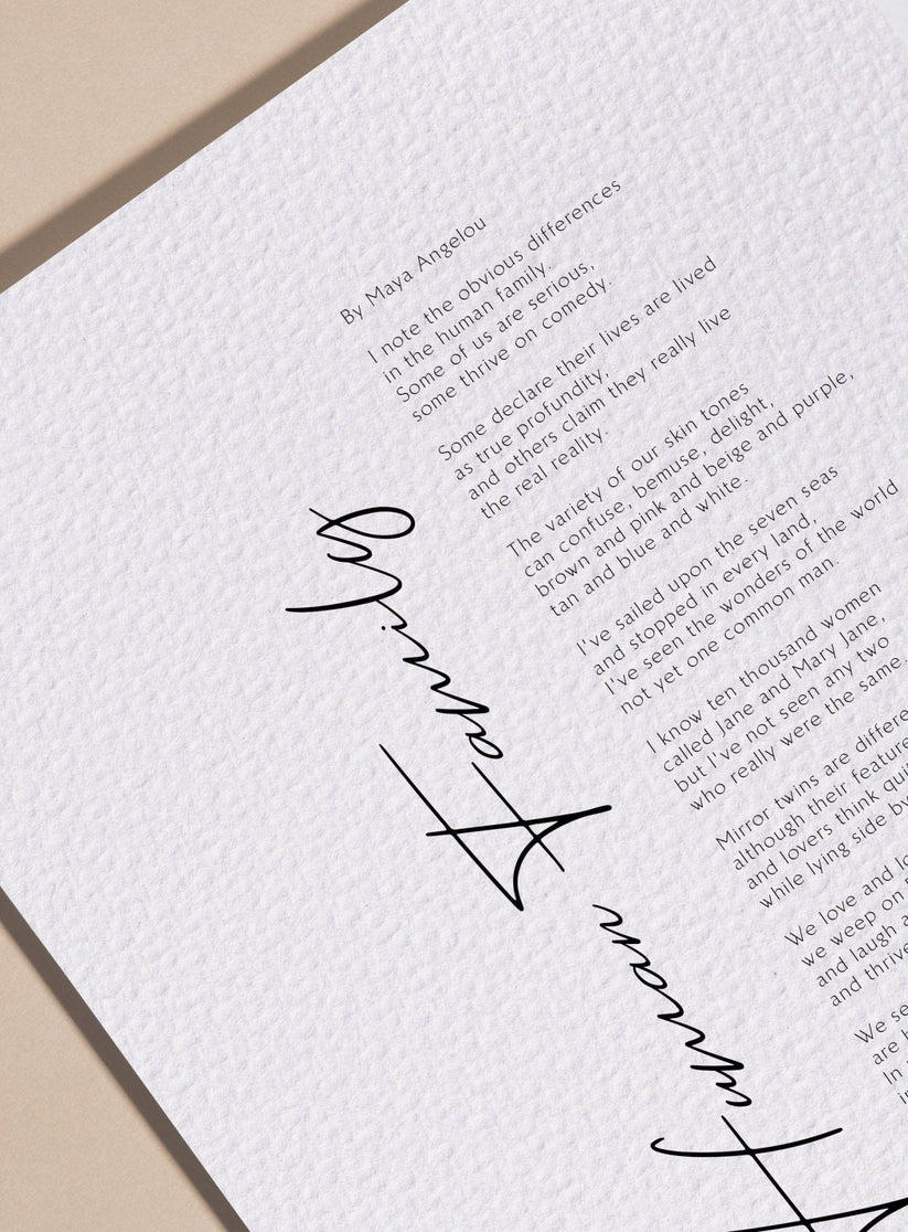 Human Family Print by Maya Angelou Framed poem – The Penman's Den